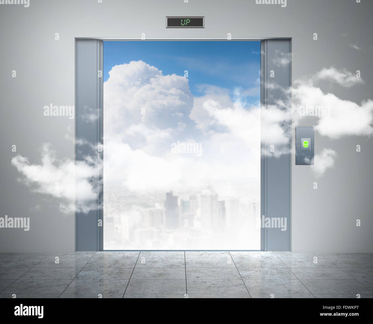 the elevator doors and the natural landscape behind them Stock Photo ...