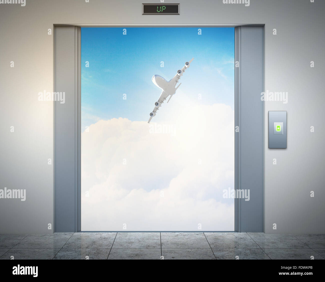 the elevator doors and the natural landscape behind them Stock Photo ...