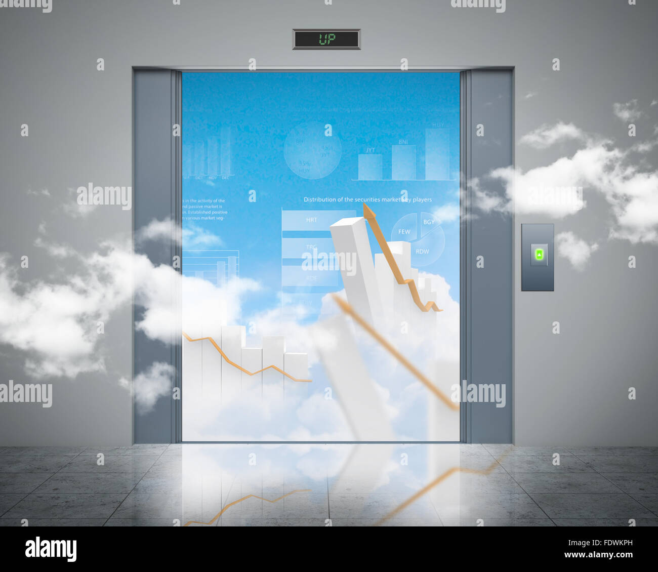 the elevator doors and the natural landscape behind them Stock Photo ...