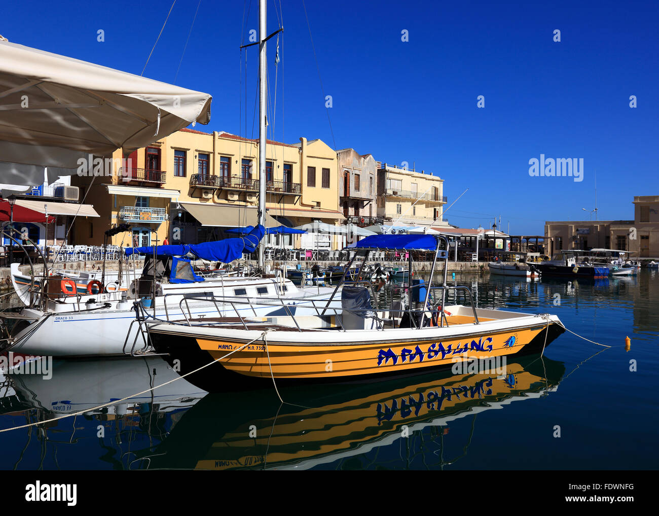 Crete, port Rethymno, boats in the Venetian harbour Stock Photo - Alamy
