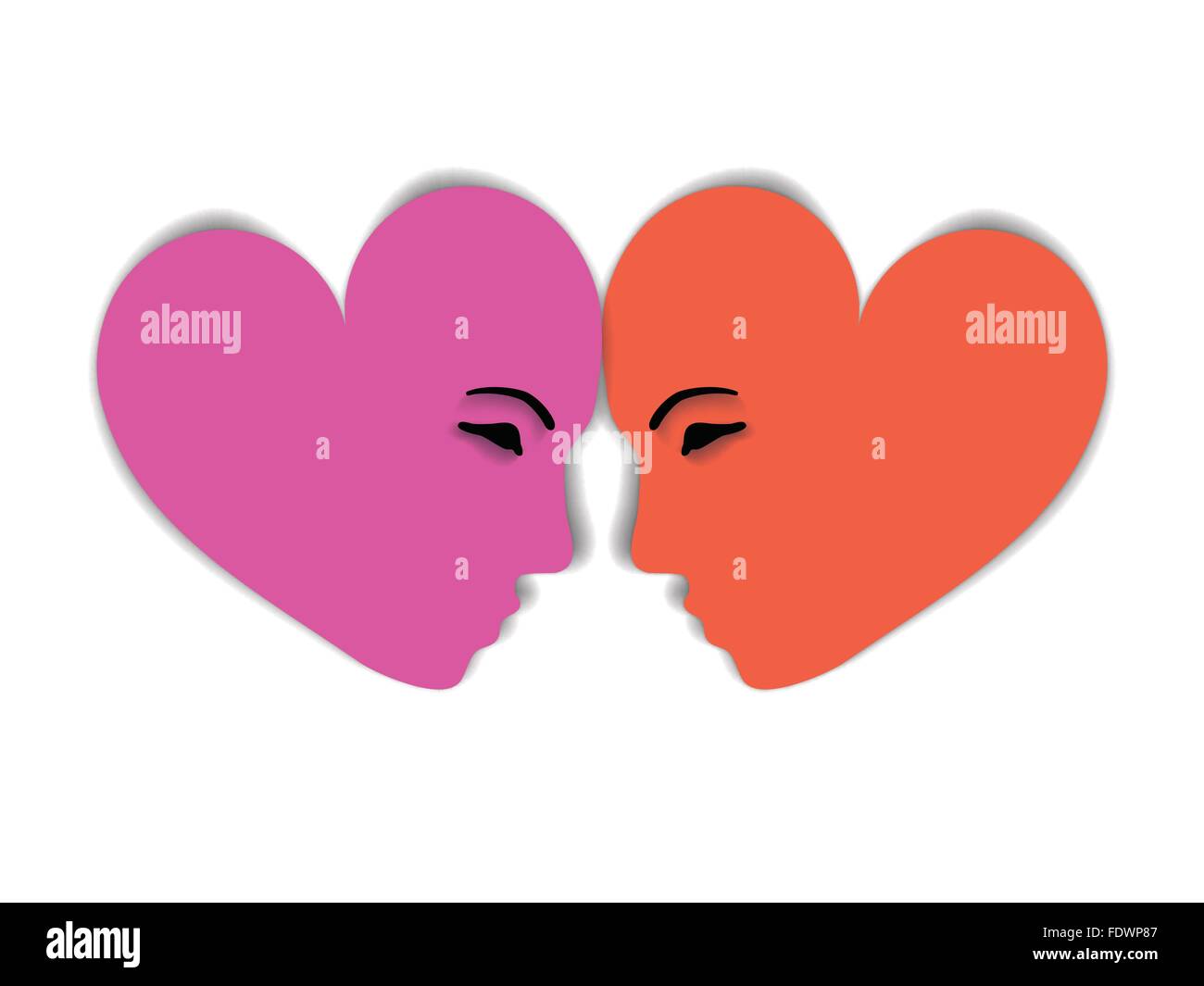 Two hearts with faces are looking at each other Stock Vector Image ...
