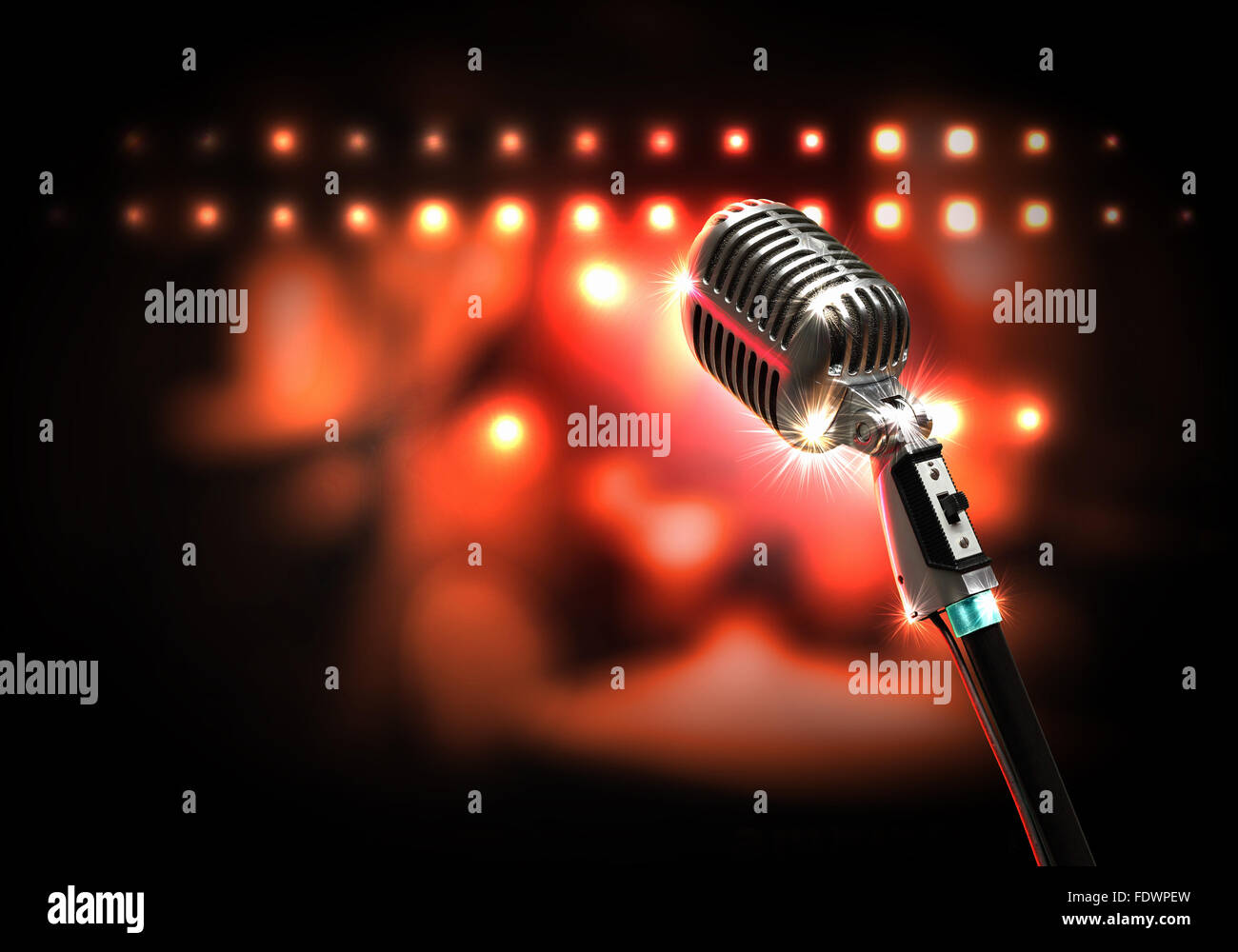 Single retro microphone against colourful background with lights Stock ...