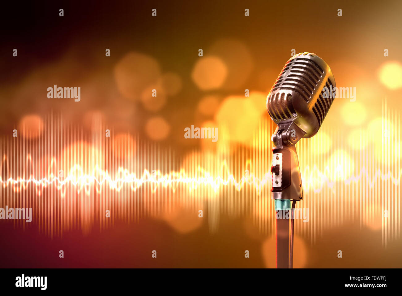 Single retro microphone against colourful background with lights Stock ...