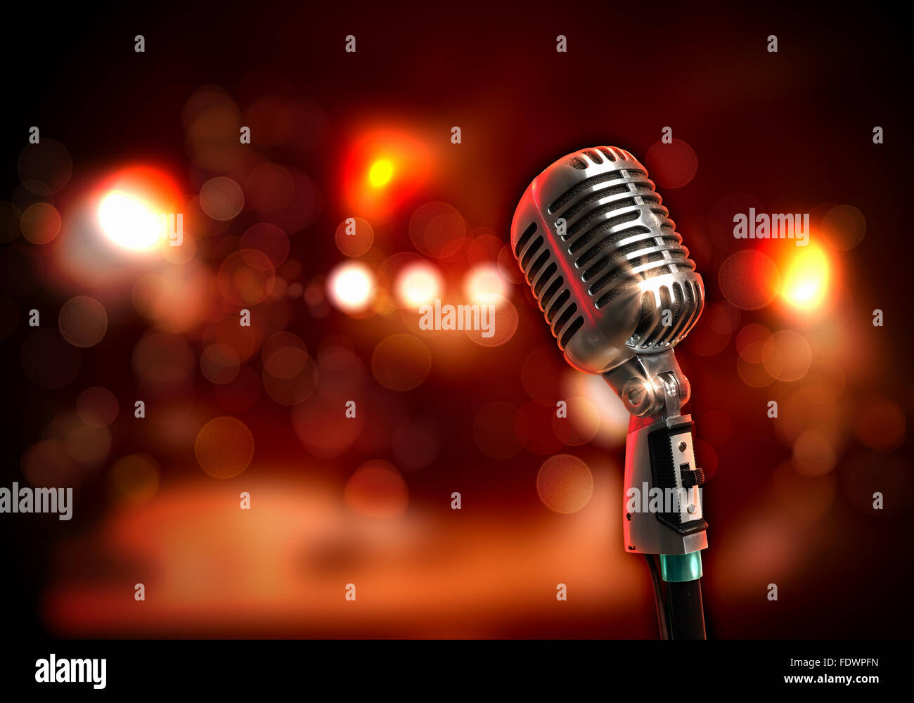 Single retro microphone against colourful background with lights Stock ...