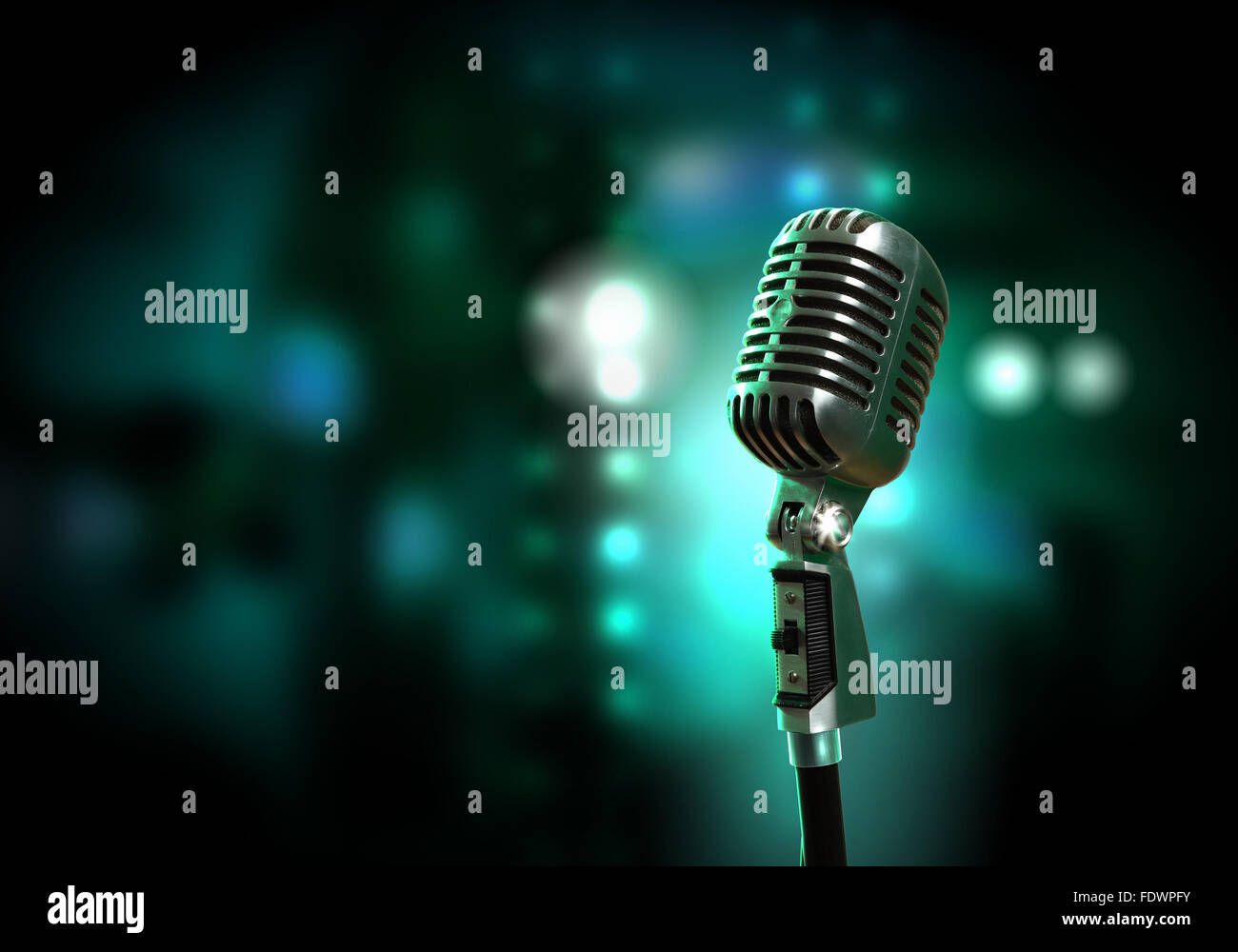 Single retro microphone against colourful background with lights Stock ...