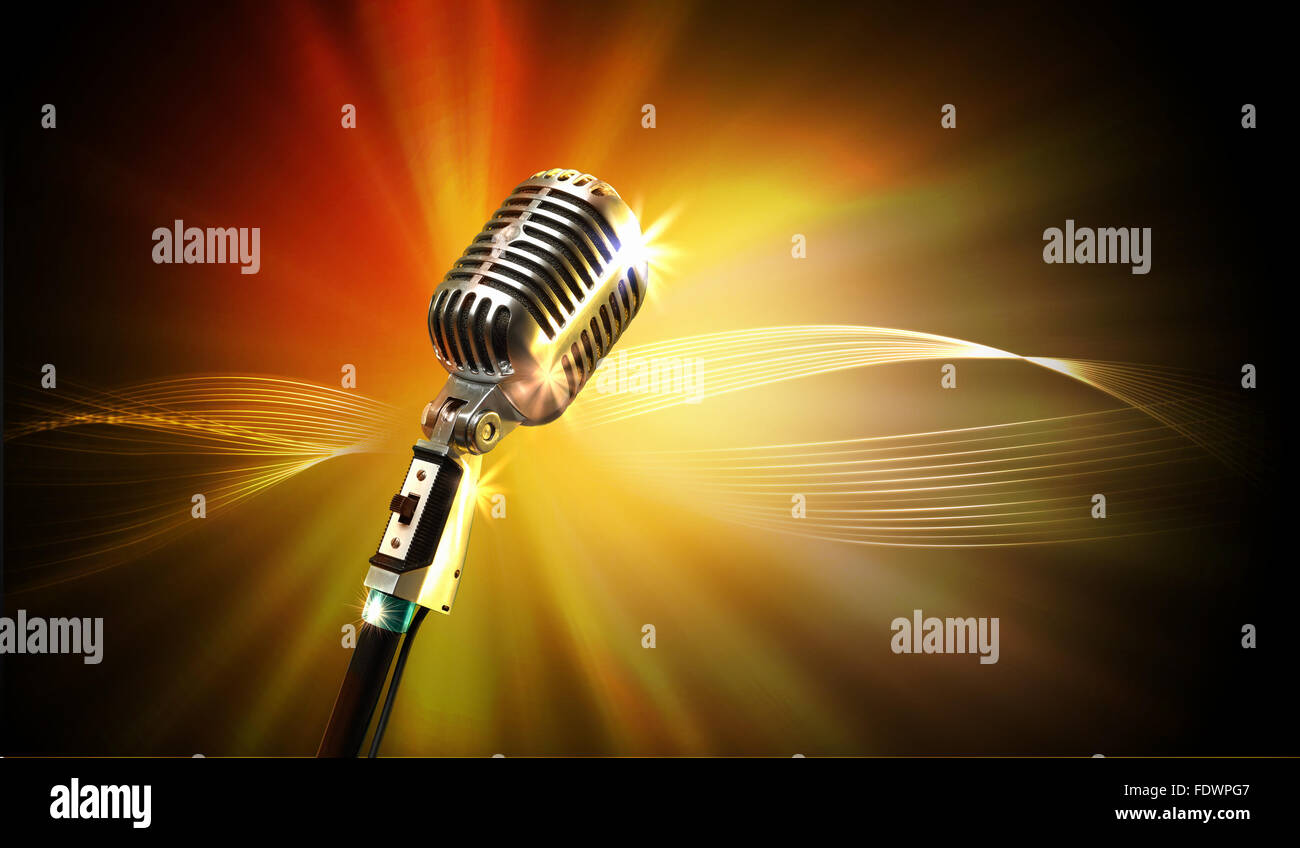 Single retro microphone against colourful background with lights Stock ...