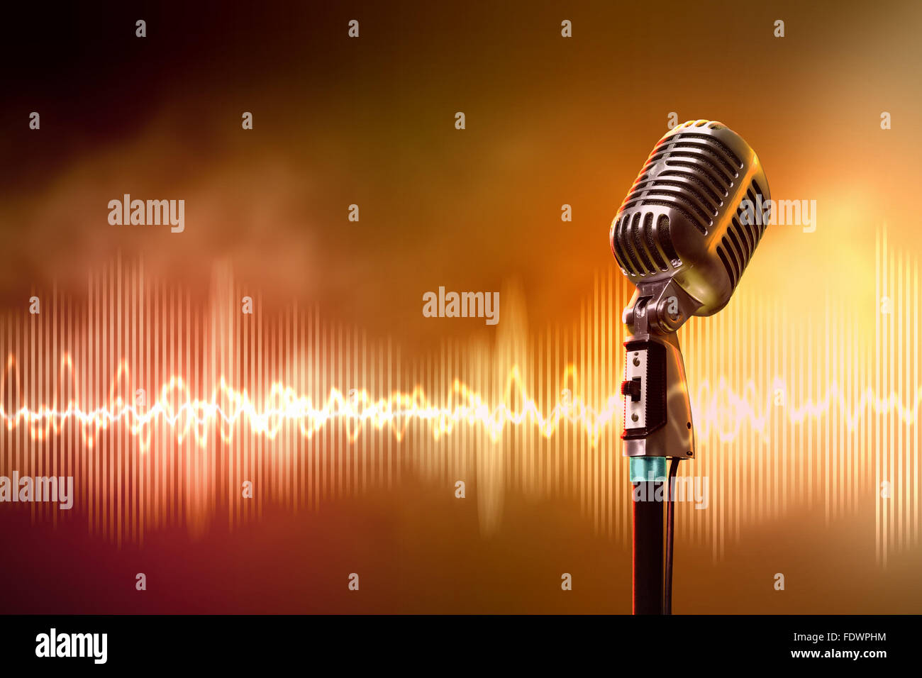 Single retro microphone against colourful background with lights Stock ...
