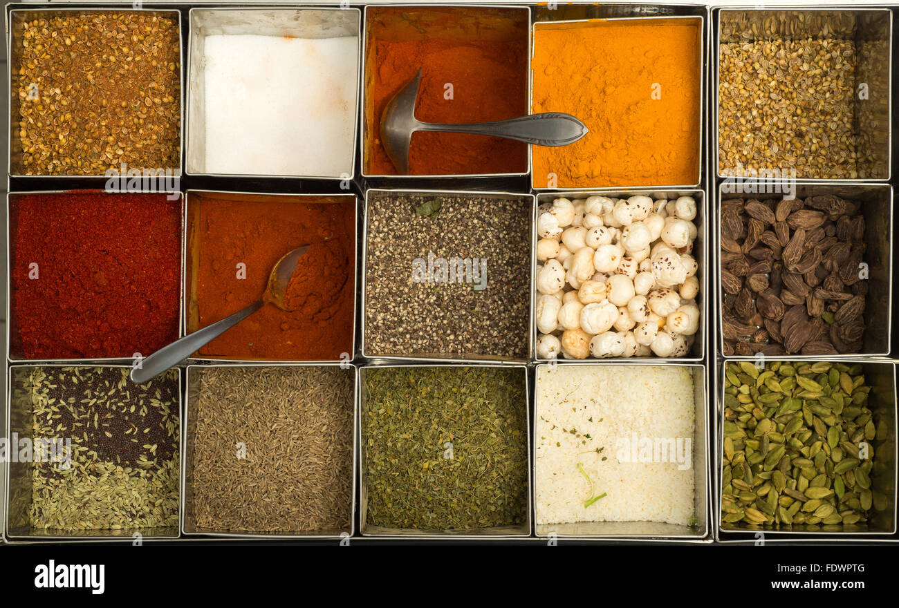 Berlin, Germany, boxes with different spices Stock Photo - Alamy