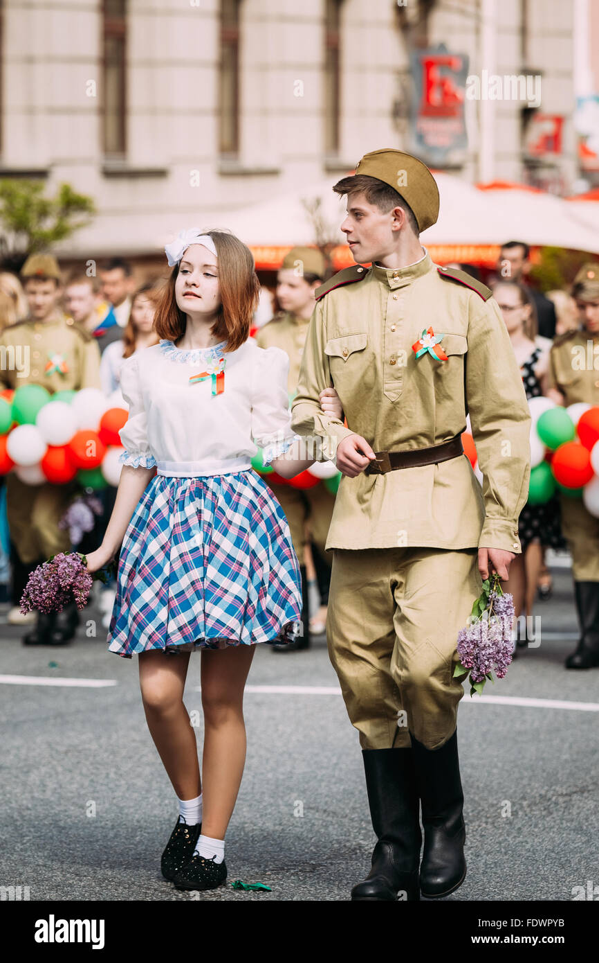 Gomel, Belarus - May 9, 2015: Young men dressed in military uniforms of ...