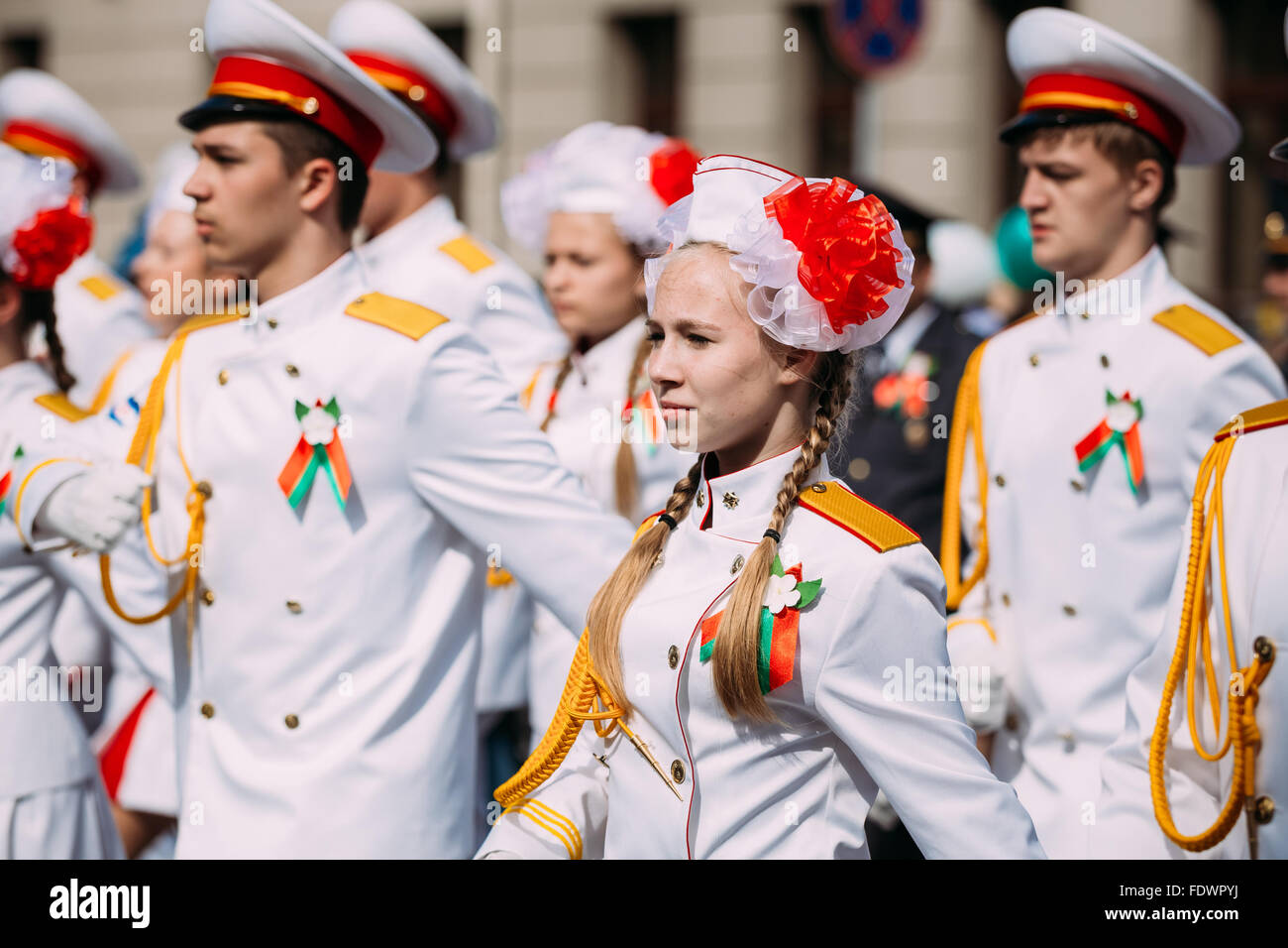Gomel, Belarus - May 9, 2015: Young men dressed in military uniforms of ...