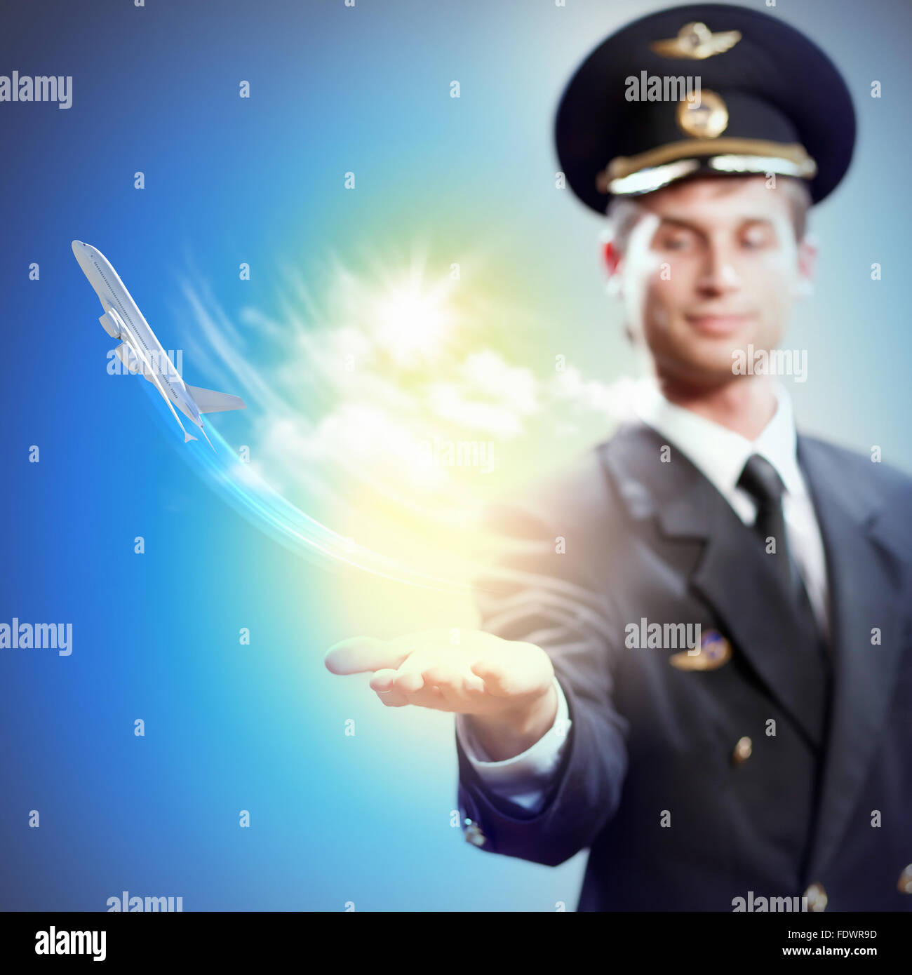 Image of pilot with airplane taking off from his hand Stock Photo - Alamy