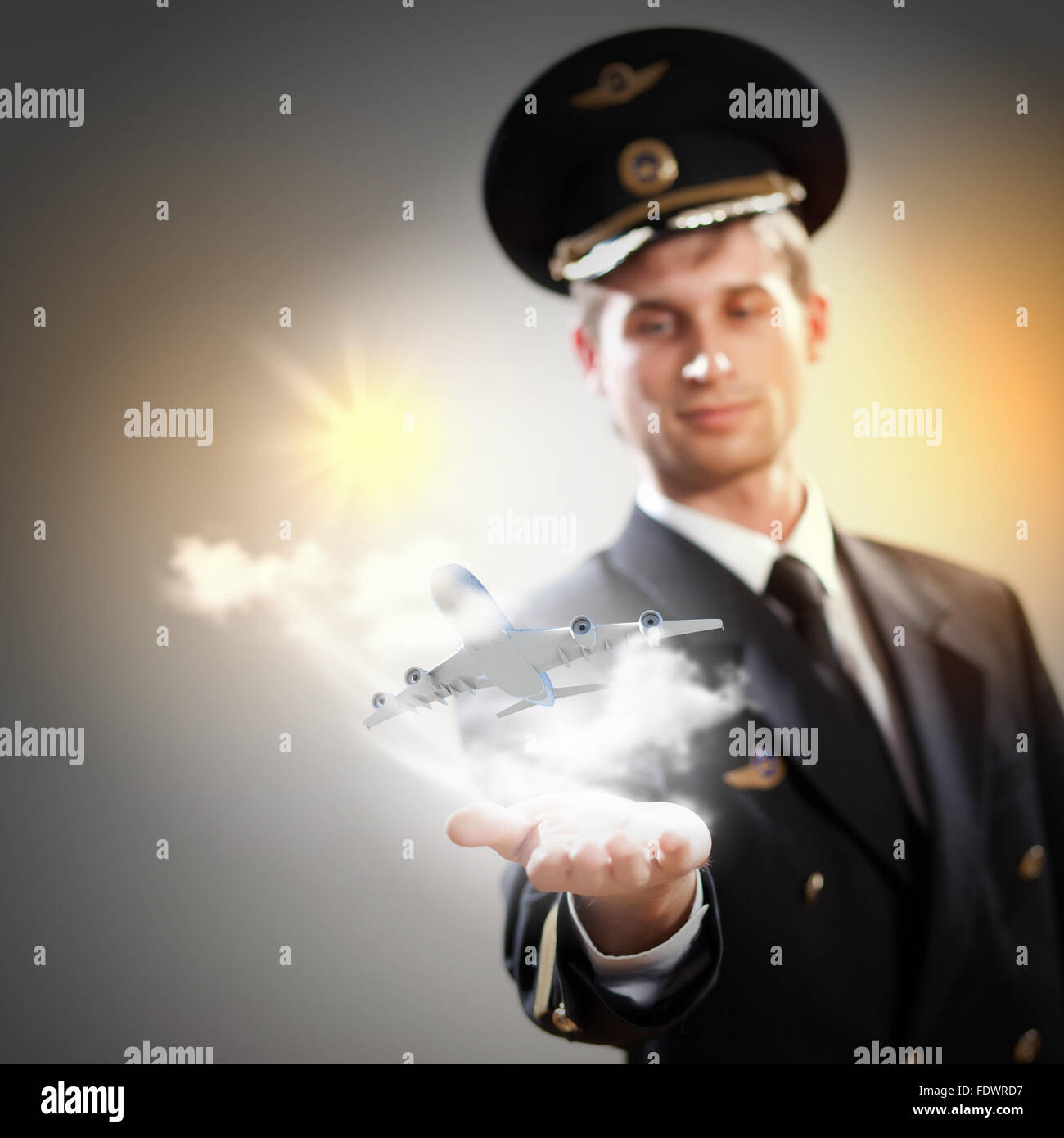Image of pilot with airplane taking off from his hand Stock Photo - Alamy