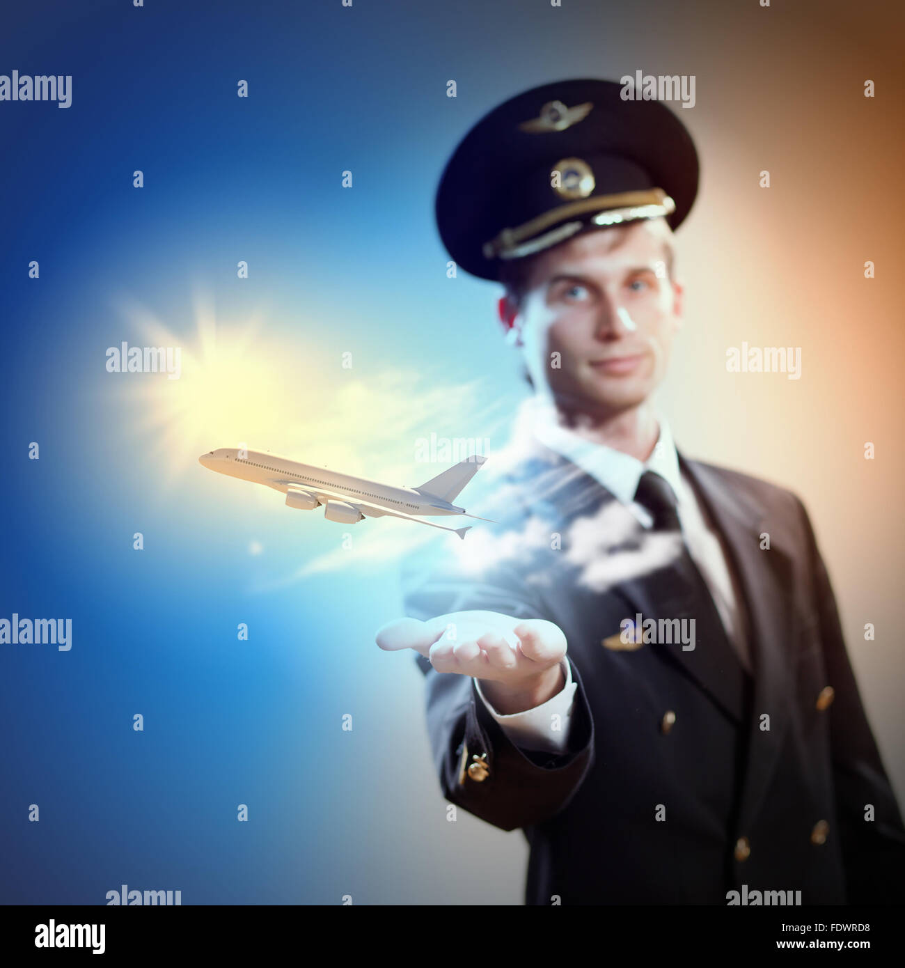 Image of pilot with airplane taking off from his hand Stock Photo - Alamy