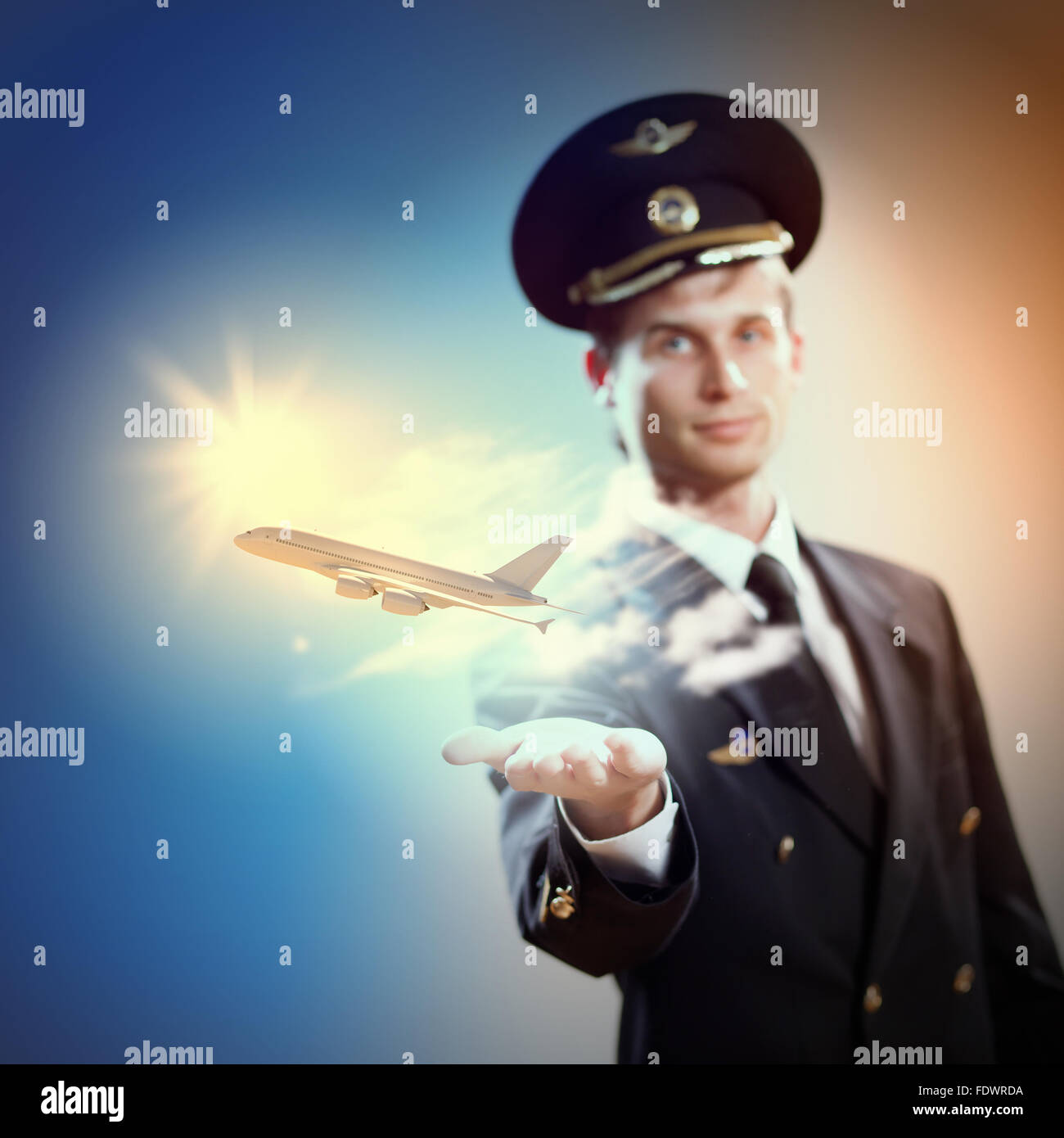 Image of pilot with airplane taking off from his hand Stock Photo - Alamy