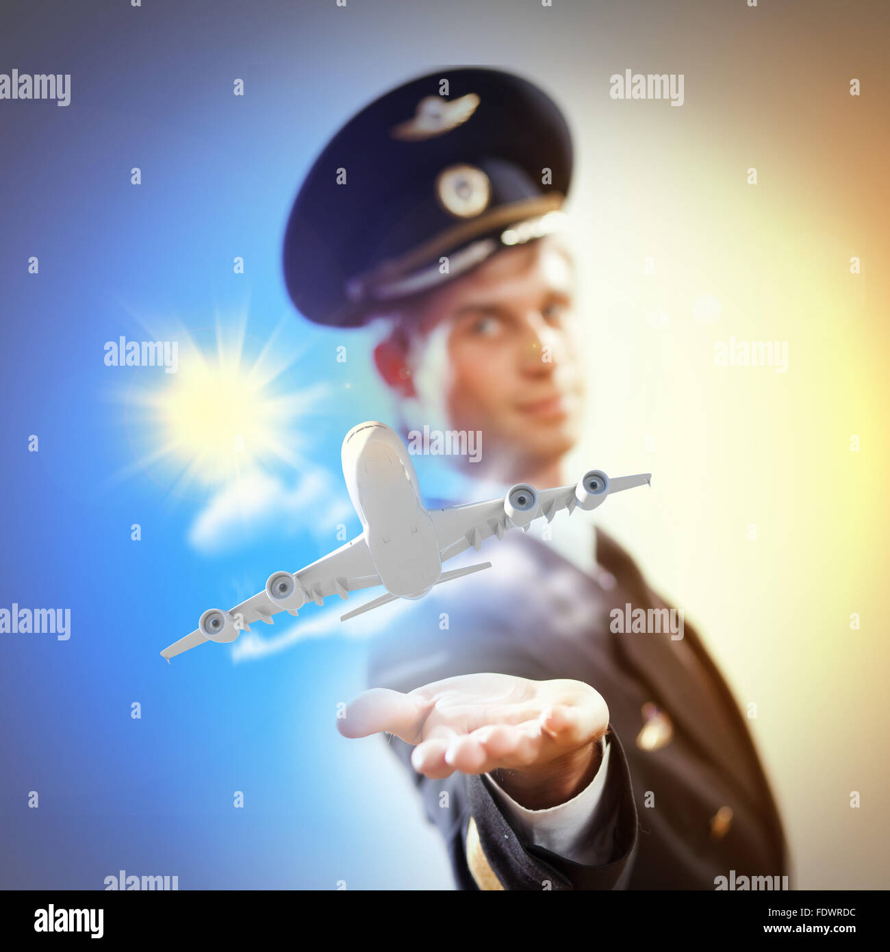 Image of pilot with airplane taking off from his hand Stock Photo - Alamy