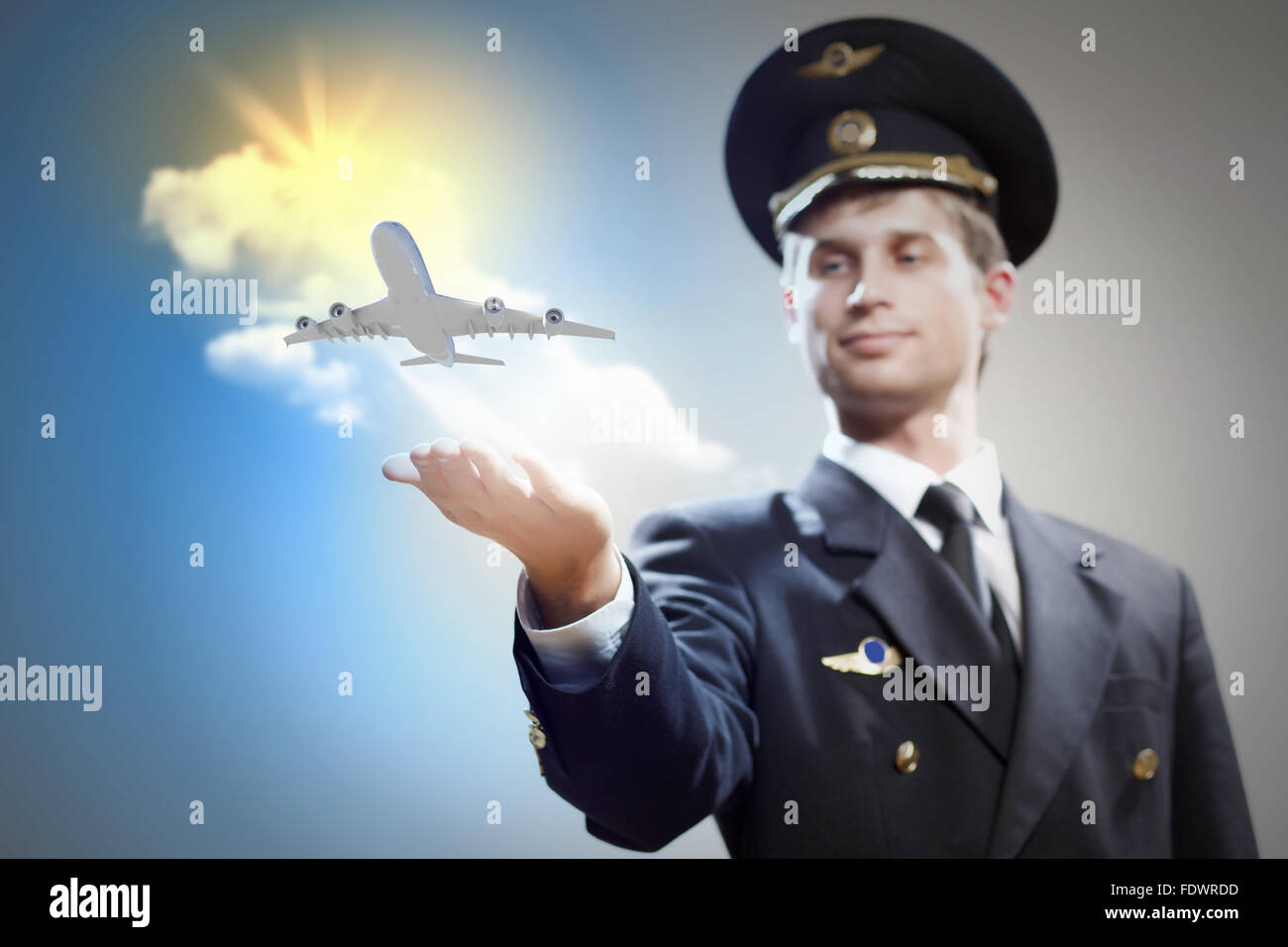 Image of pilot with airplane taking off from his hand Stock Photo - Alamy