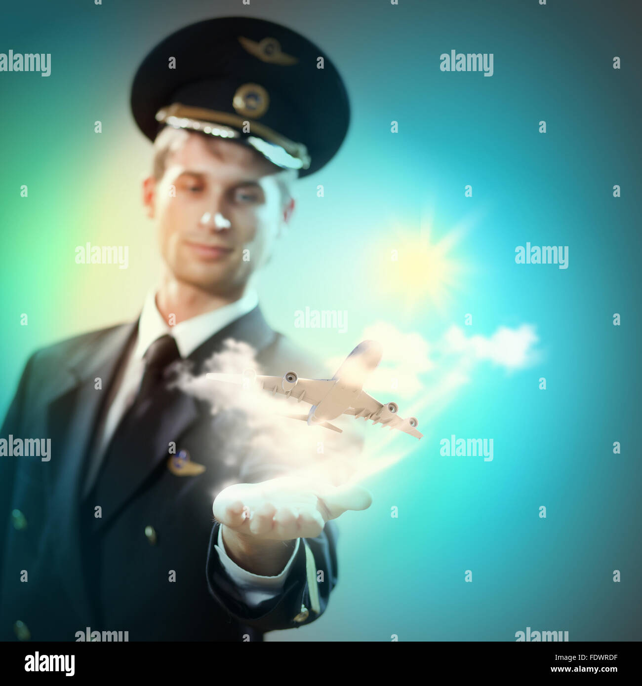 Image of pilot with airplane taking off from his hand Stock Photo - Alamy
