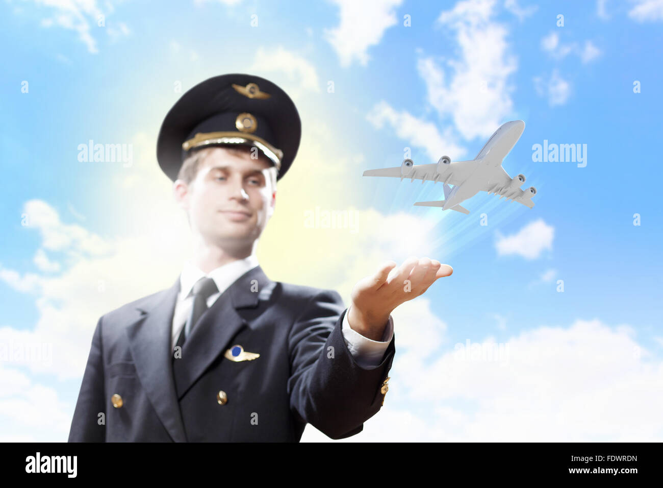 Image of pilot with airplane taking off from his hand Stock Photo - Alamy