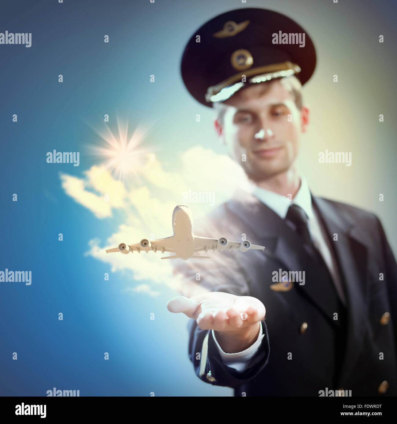 Image of pilot with airplane taking off from his hand Stock Photo - Alamy
