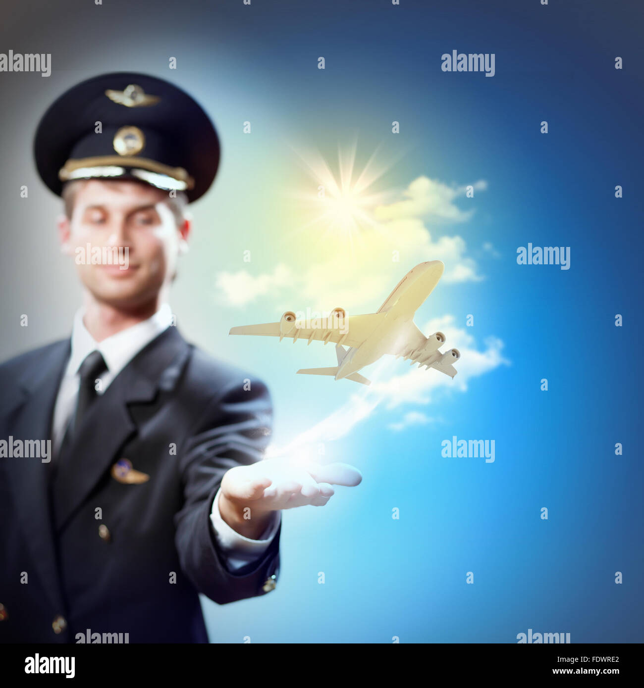 Image of pilot with airplane taking off from his hand Stock Photo - Alamy