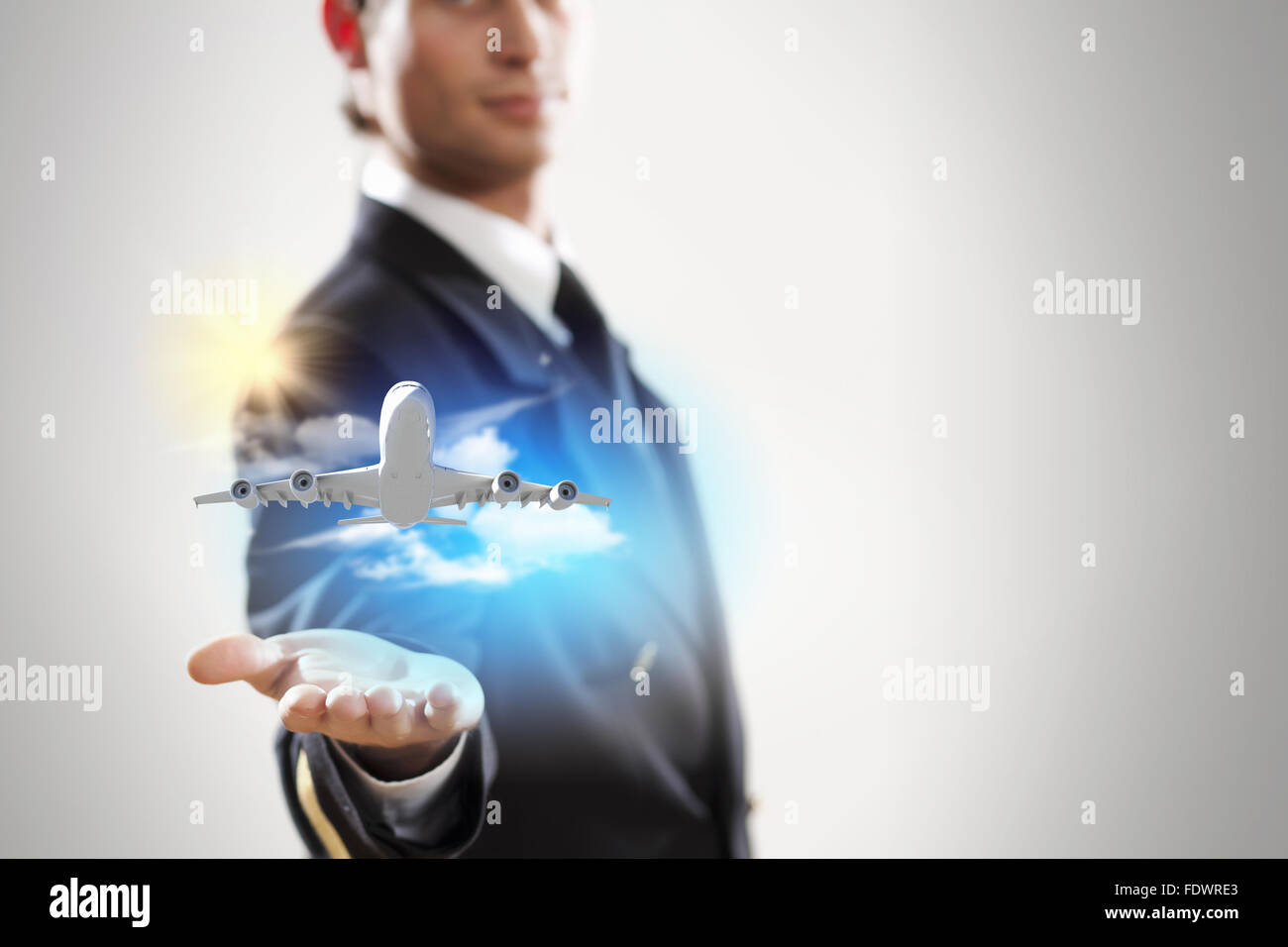 Image of pilot with airplane taking off from his hand Stock Photo - Alamy