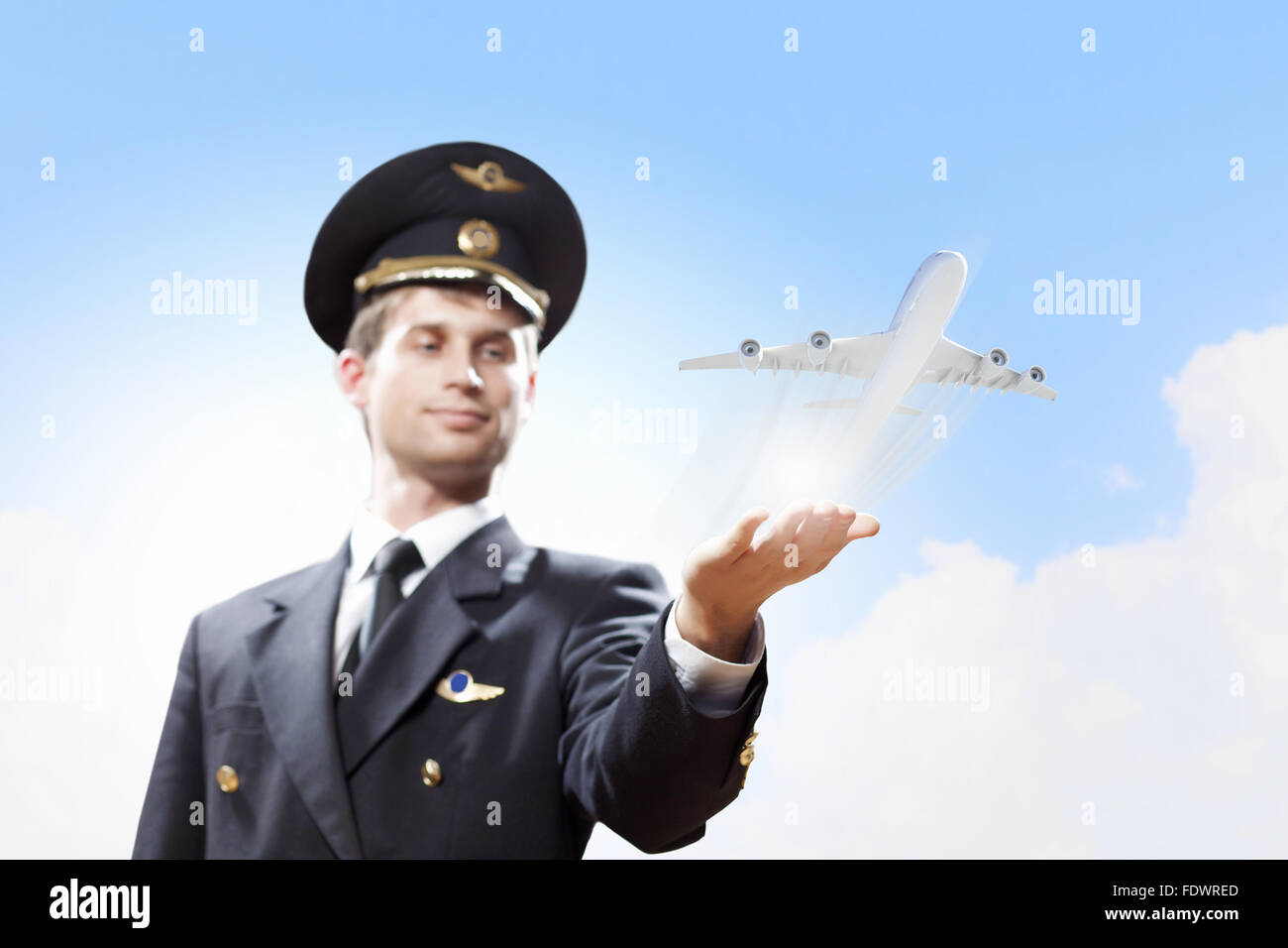 Image of pilot with airplane taking off from his hand Stock Photo - Alamy