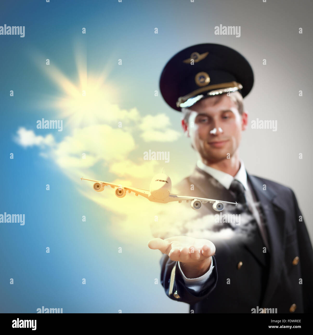Image of pilot with airplane taking off from his hand Stock Photo - Alamy