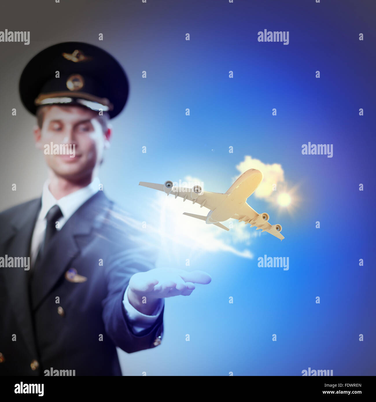 Image of pilot with airplane taking off from his hand Stock Photo - Alamy