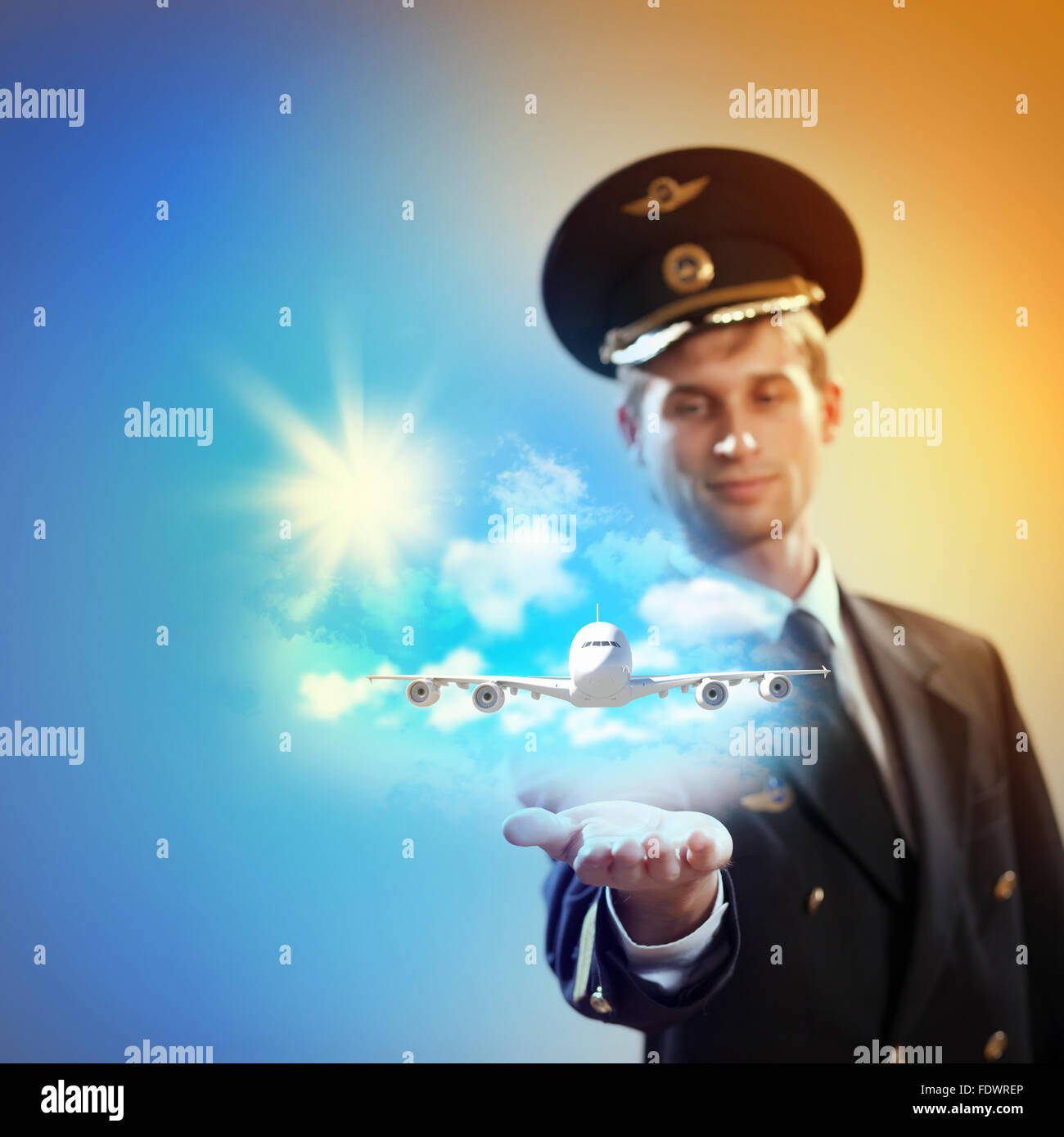 Image of pilot with airplane taking off from his hand Stock Photo - Alamy