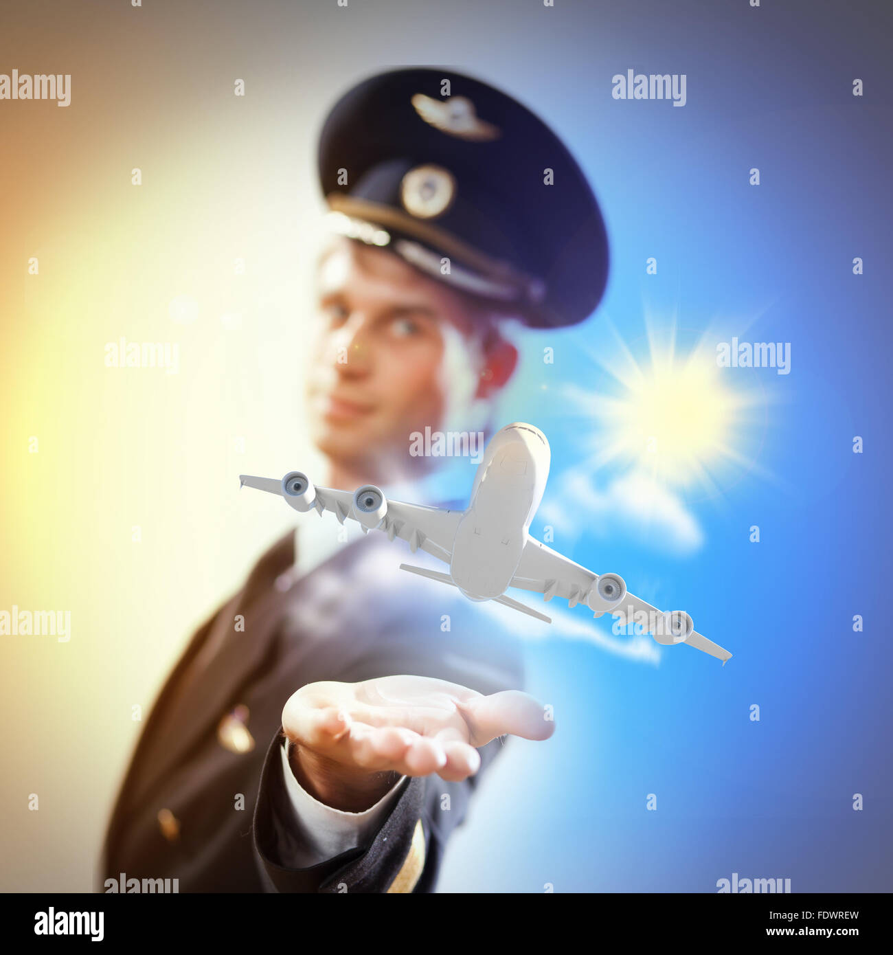 Image of pilot with airplane taking off from his hand Stock Photo - Alamy
