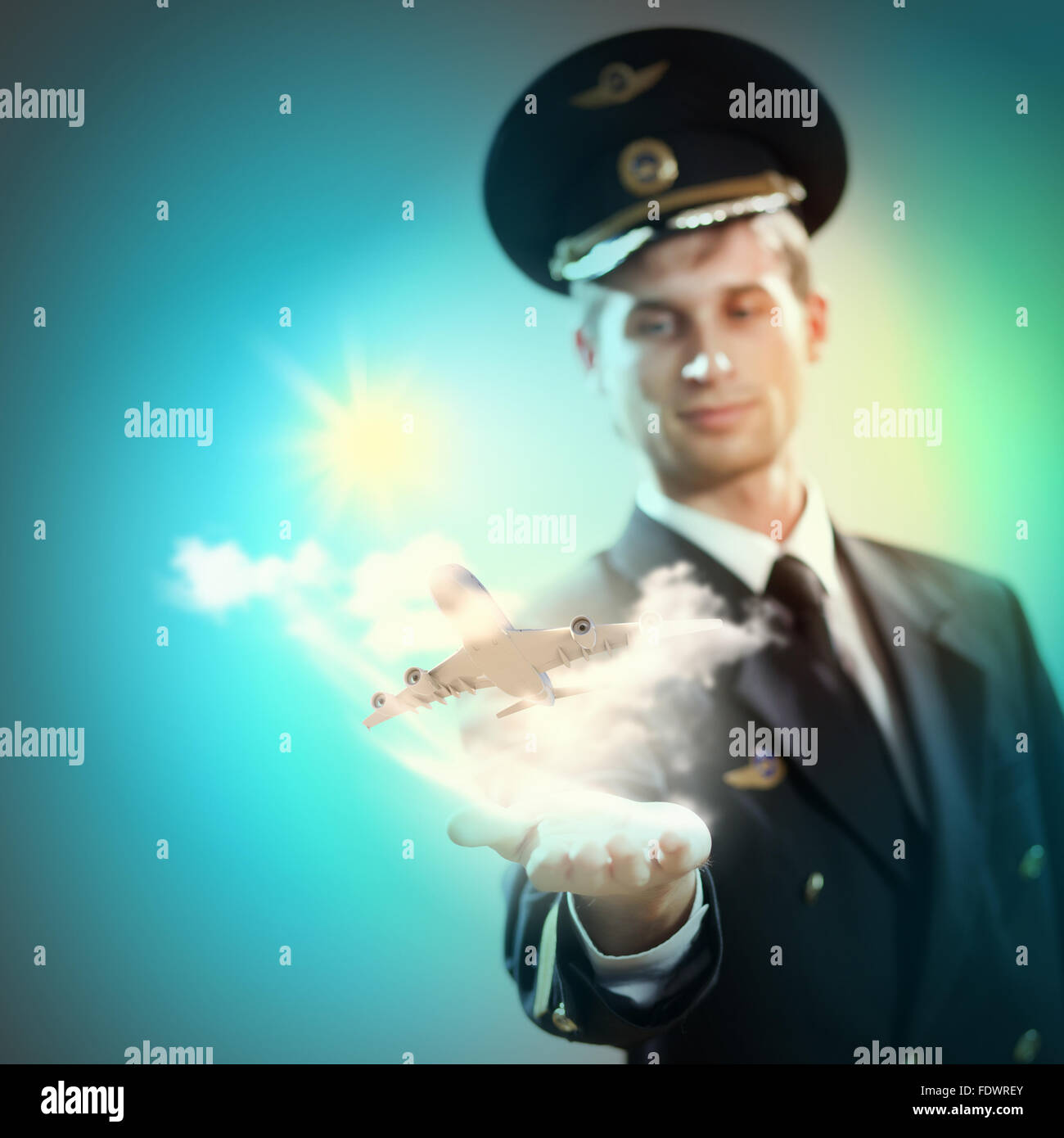 Image of pilot with airplane taking off from his hand Stock Photo - Alamy