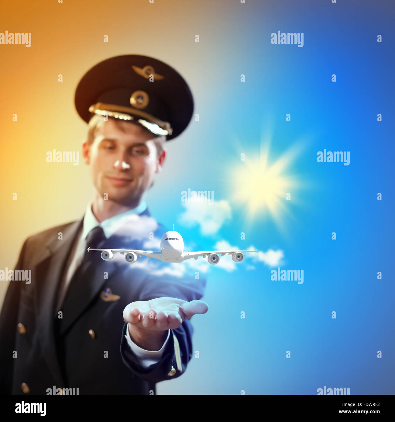 Image of pilot with airplane taking off from his hand Stock Photo - Alamy
