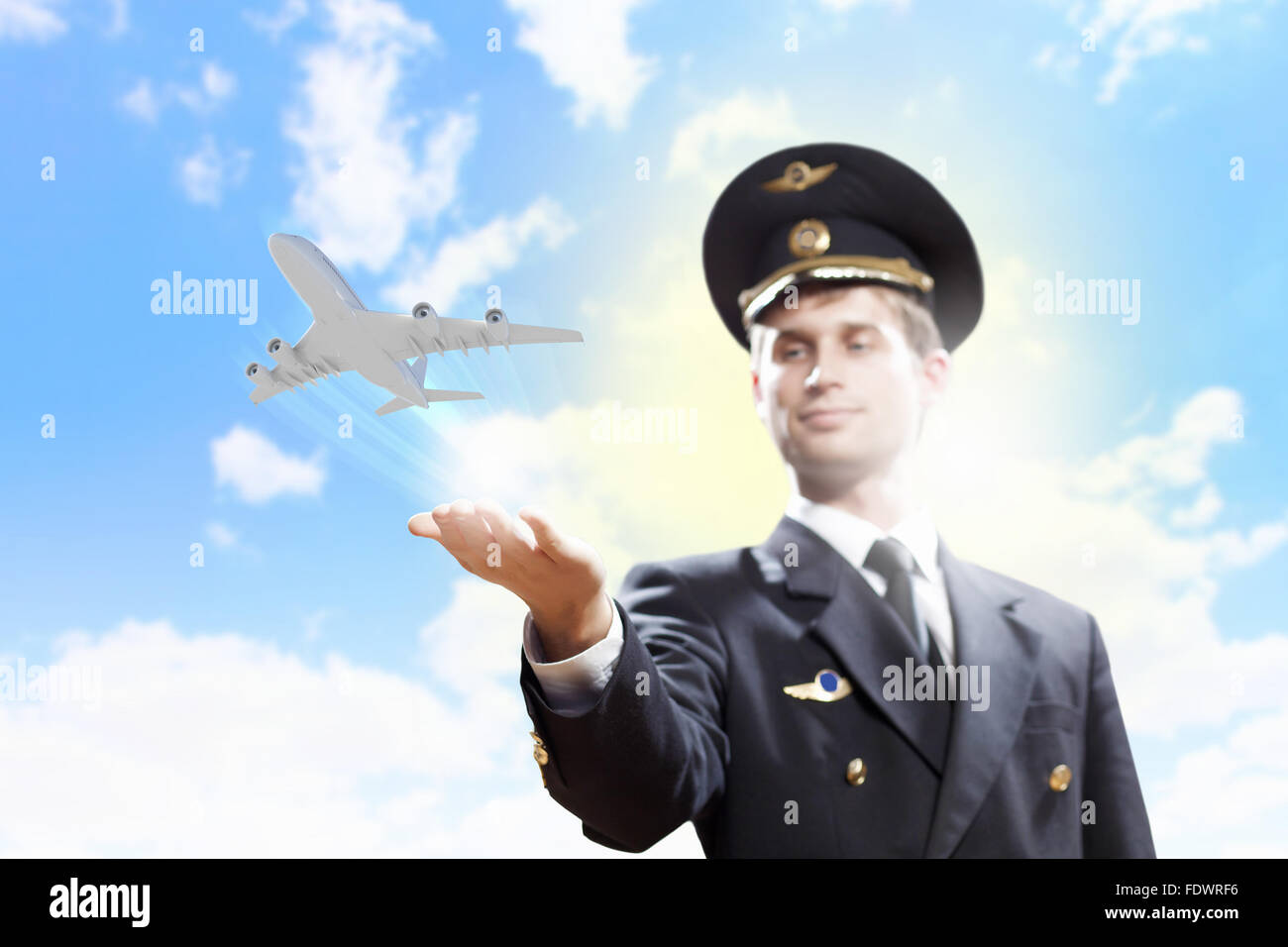 Image of pilot with airplane taking off from his hand Stock Photo - Alamy