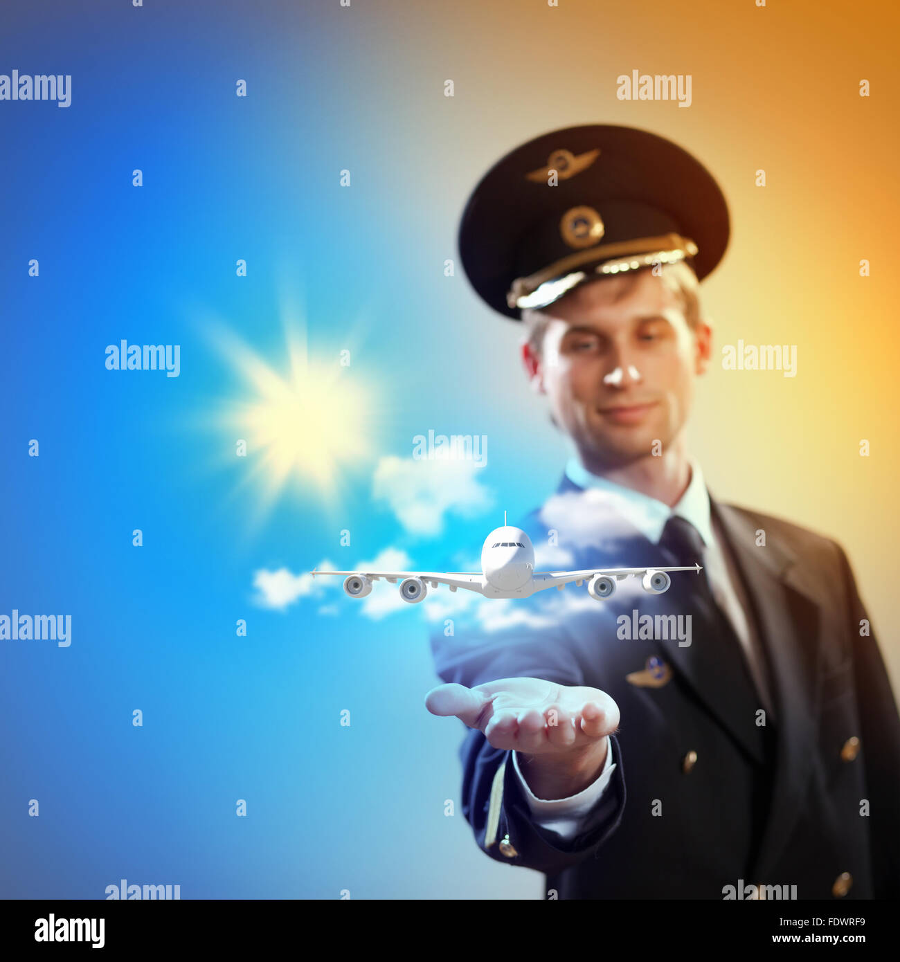 Image of pilot with airplane taking off from his hand Stock Photo - Alamy