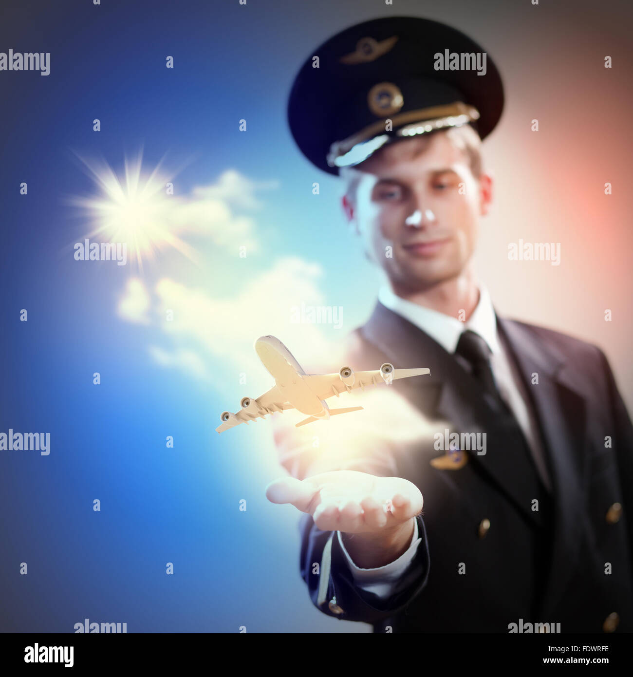 Image of pilot with airplane taking off from his hand Stock Photo - Alamy