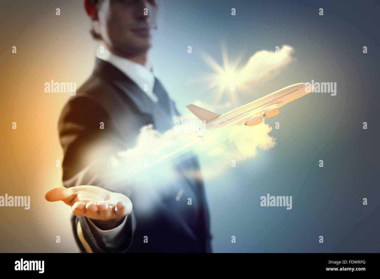 Image of pilot with airplane taking off from his hand Stock Photo - Alamy