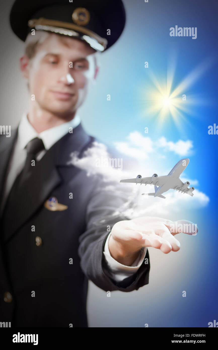 Image of pilot with airplane taking off from his hand Stock Photo - Alamy