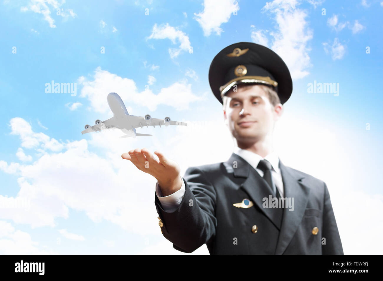Image of pilot with airplane taking off from his hand Stock Photo - Alamy