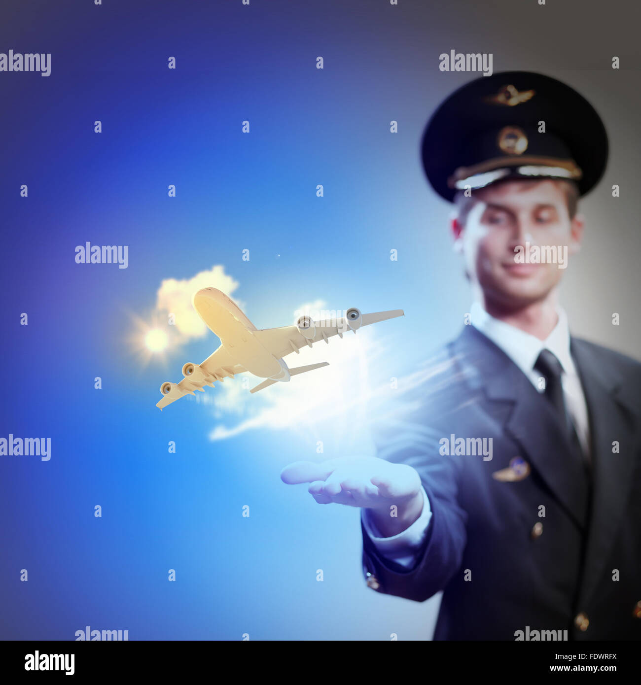Image of pilot with airplane taking off from his hand Stock Photo - Alamy