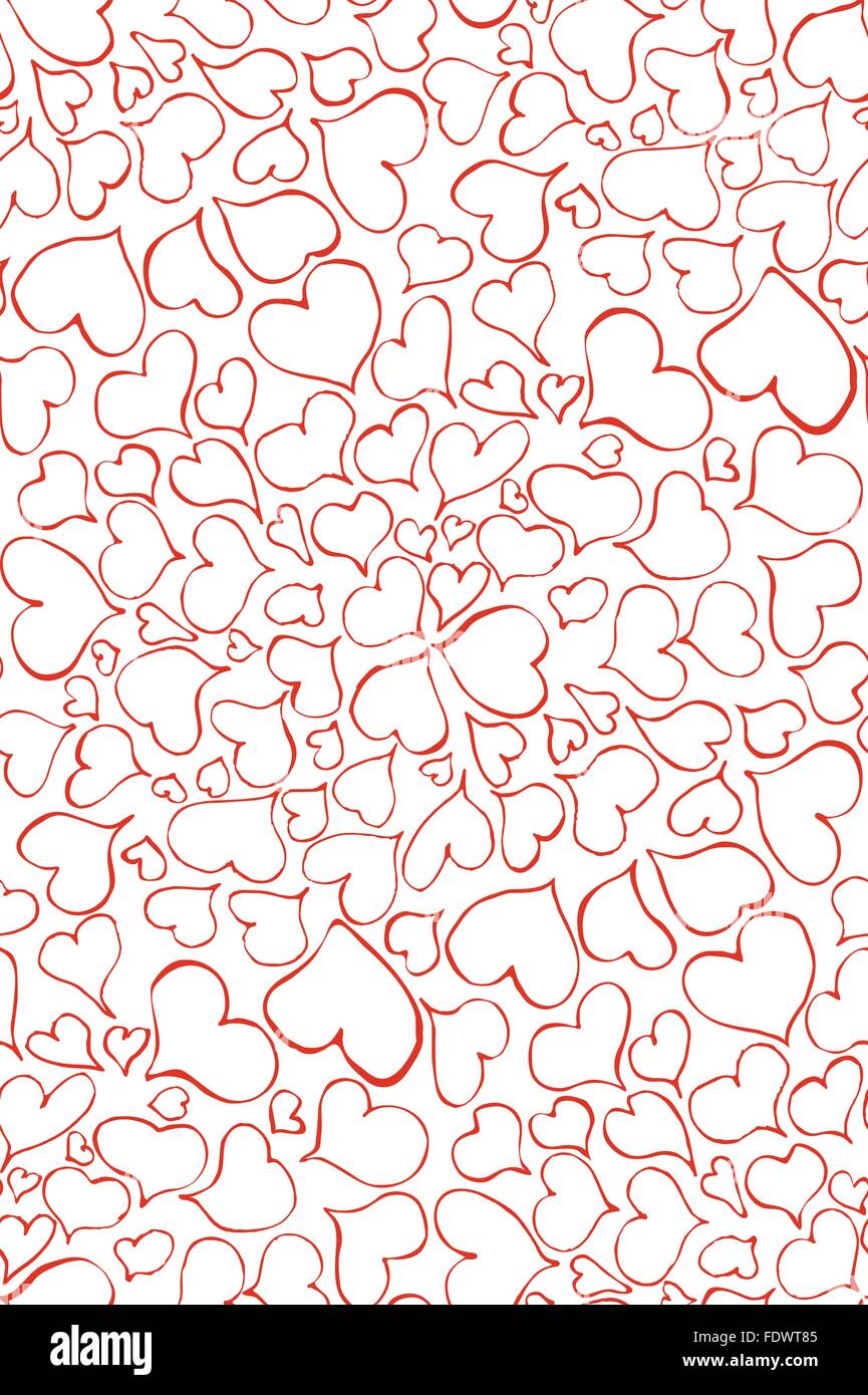 Hand drawn hearts seamless pattern, red thin line Stock Vector Image ...