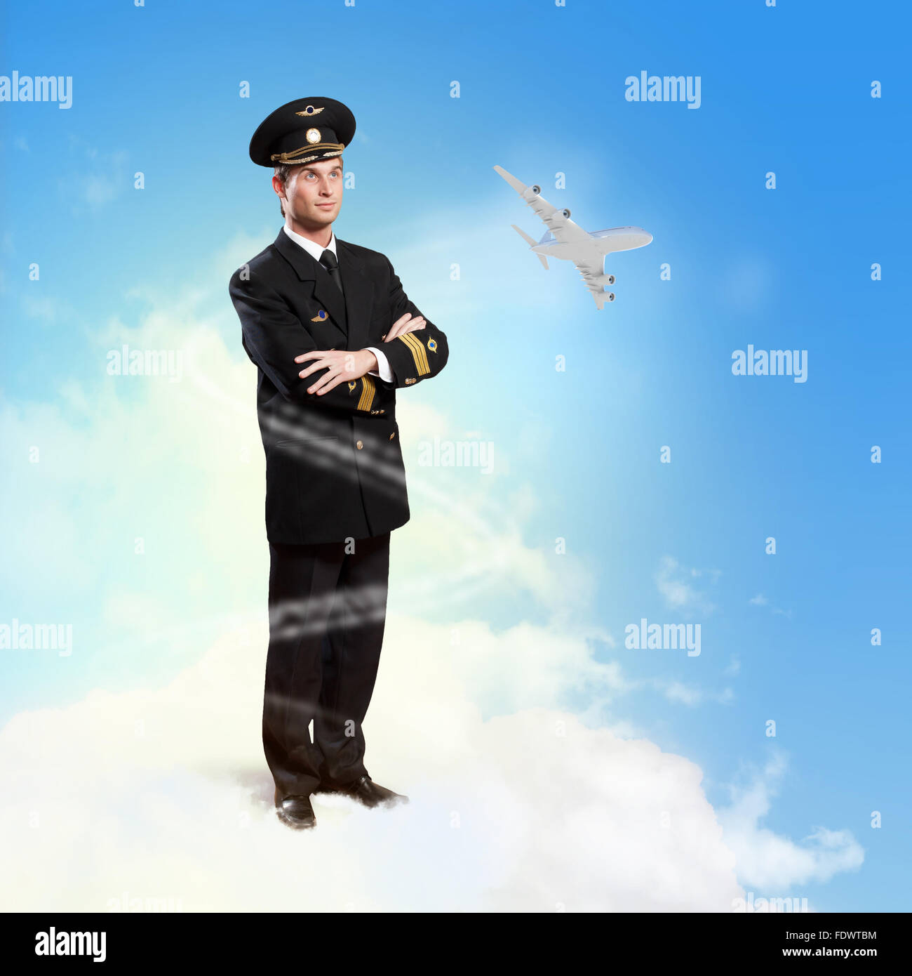 Image of male pilot with airplane flying around him Stock Photo - Alamy