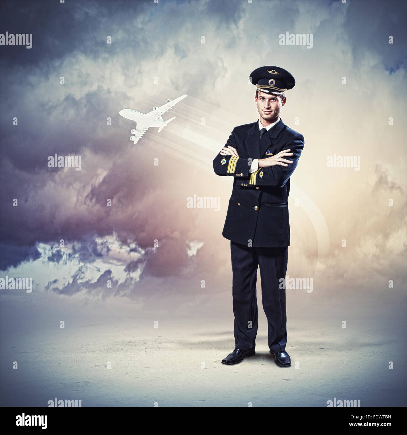 Image of male pilot with airplane at background Stock Photo - Alamy