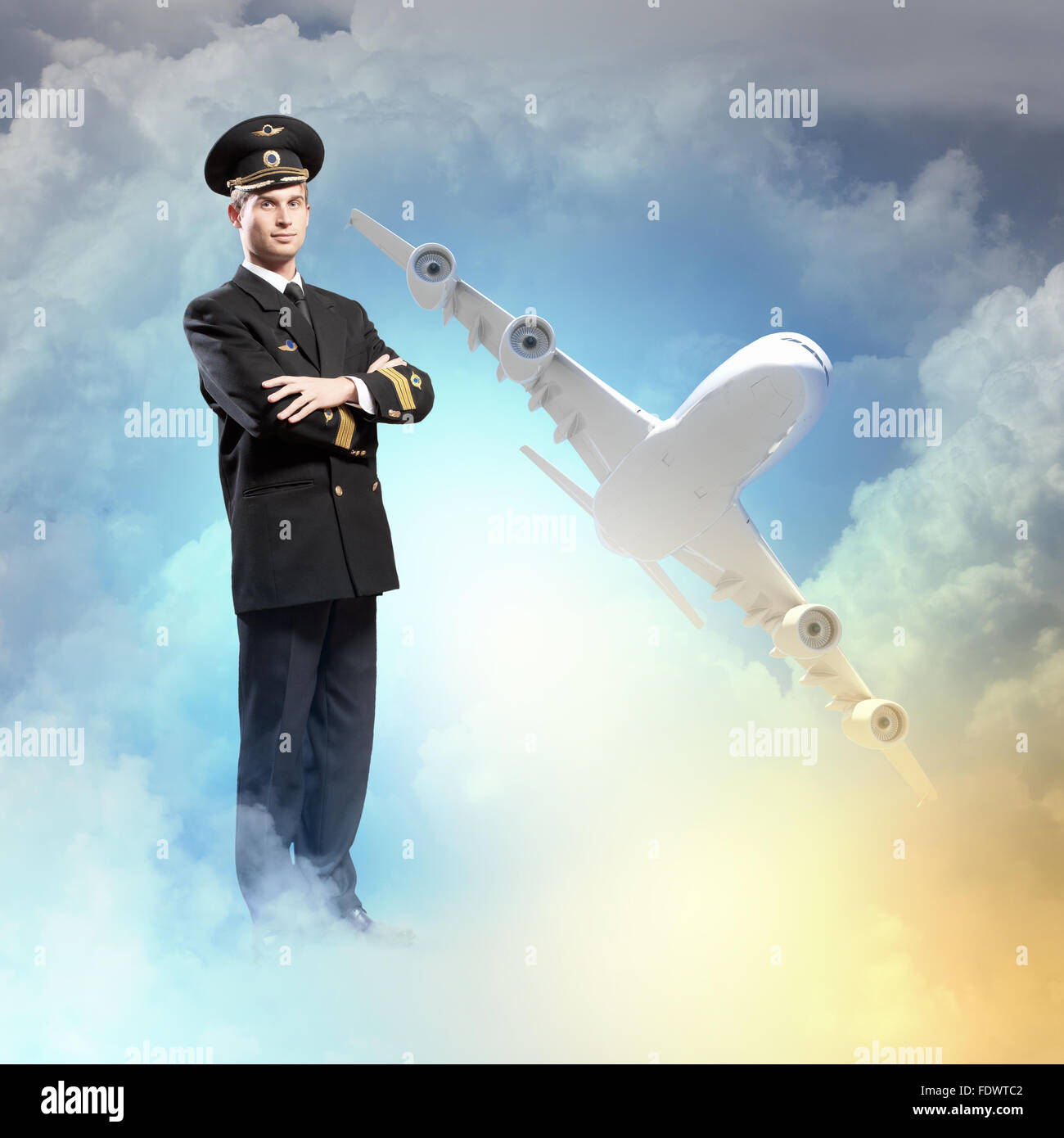 Image of male pilot with airplane at background Stock Photo - Alamy