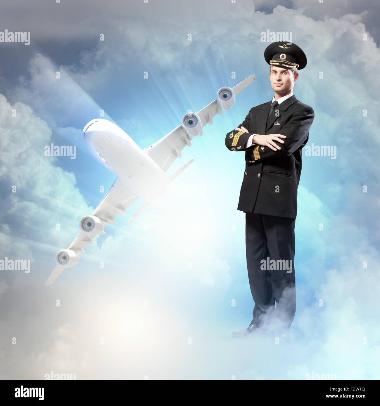 Image of male pilot with airplane at background Stock Photo - Alamy