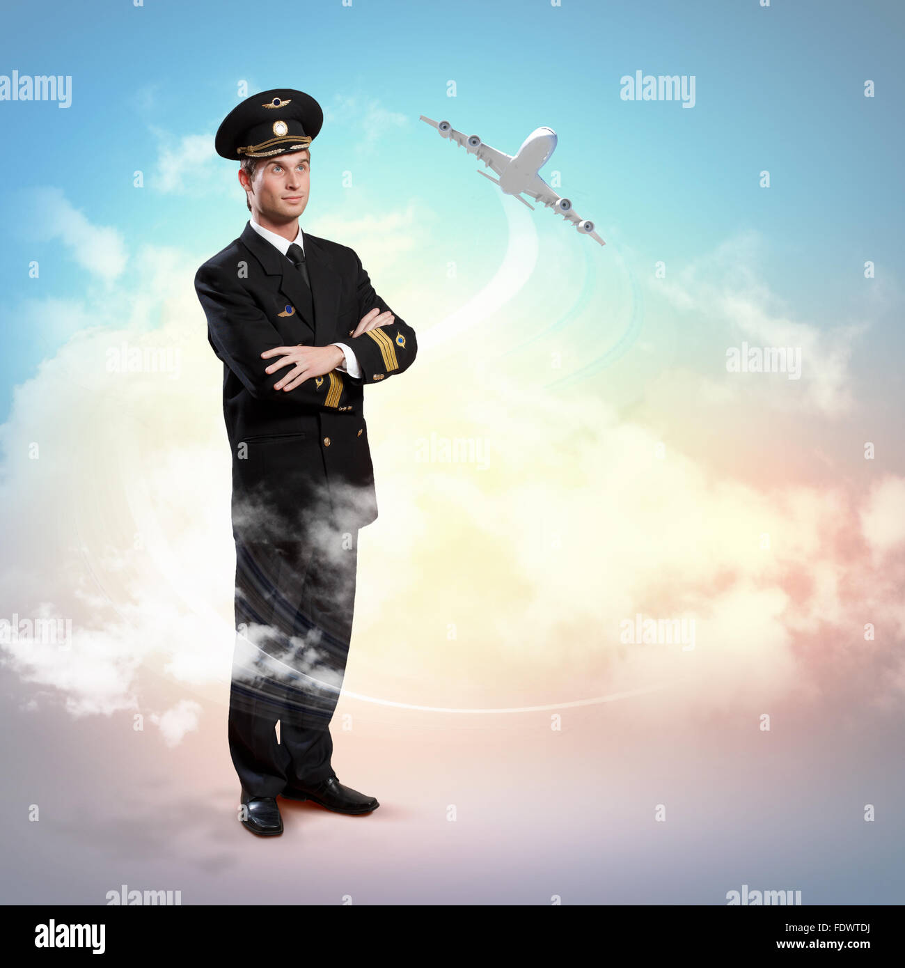 Image of male pilot with airplane at background Stock Photo - Alamy