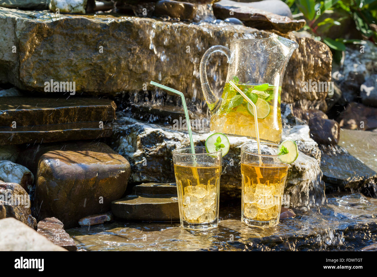 chilled cold lemonade in summer garden Stock Photo - Alamy