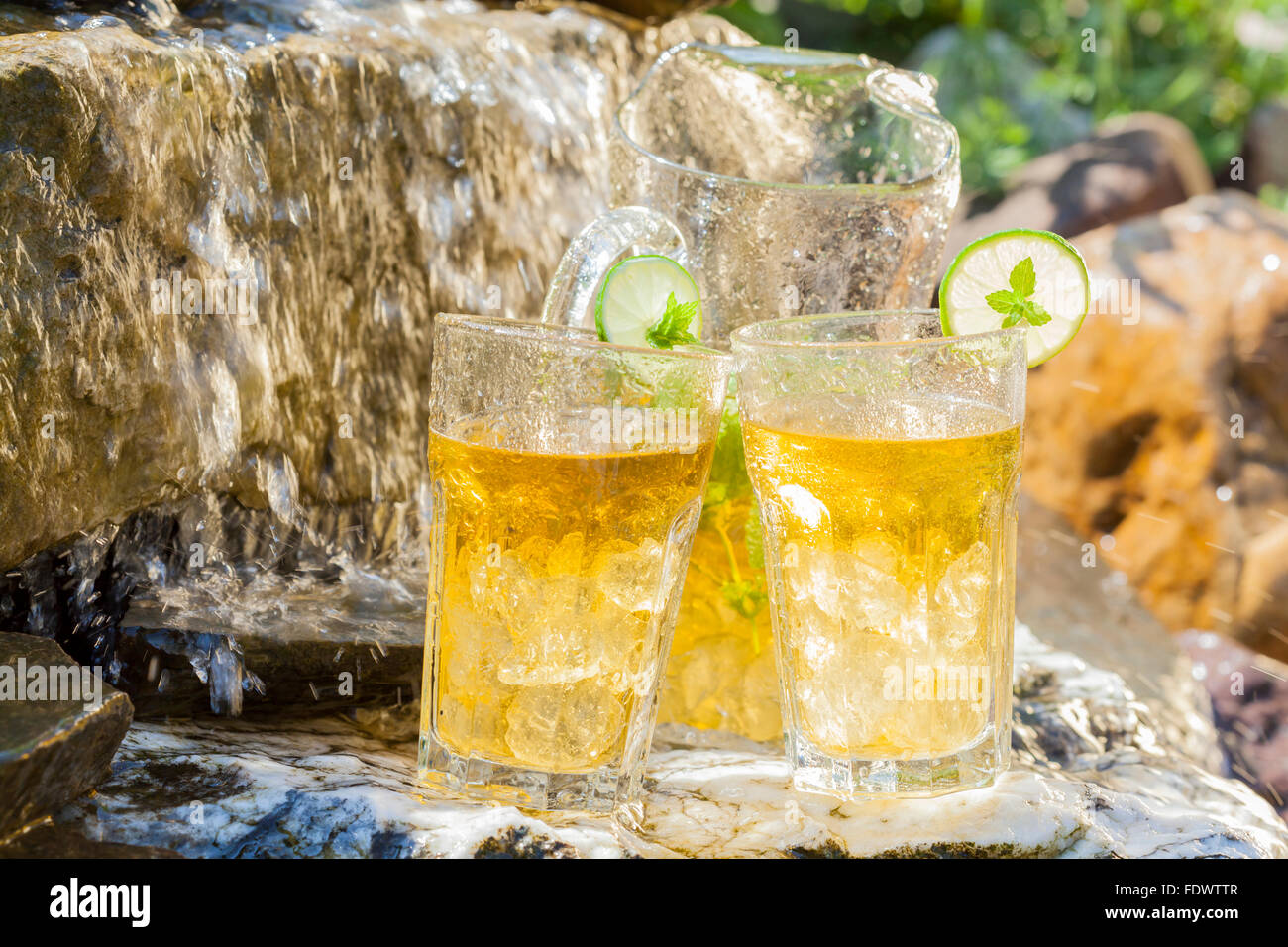 chilled cold lemonade in summer garden Stock Photo - Alamy