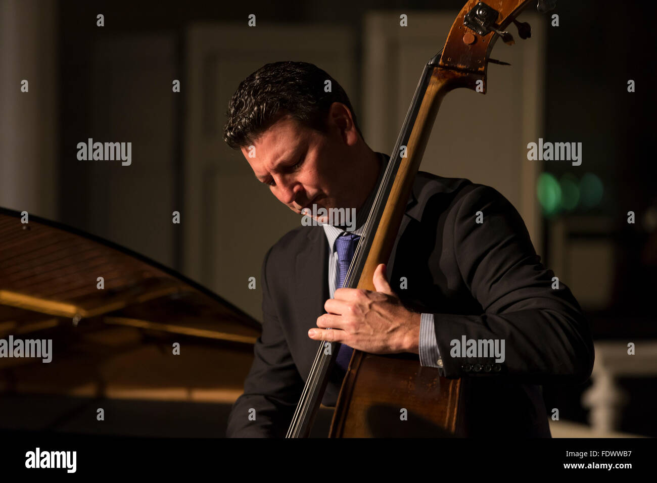 New York, NY - January 14, 2016: John Webber plays double bass at ...