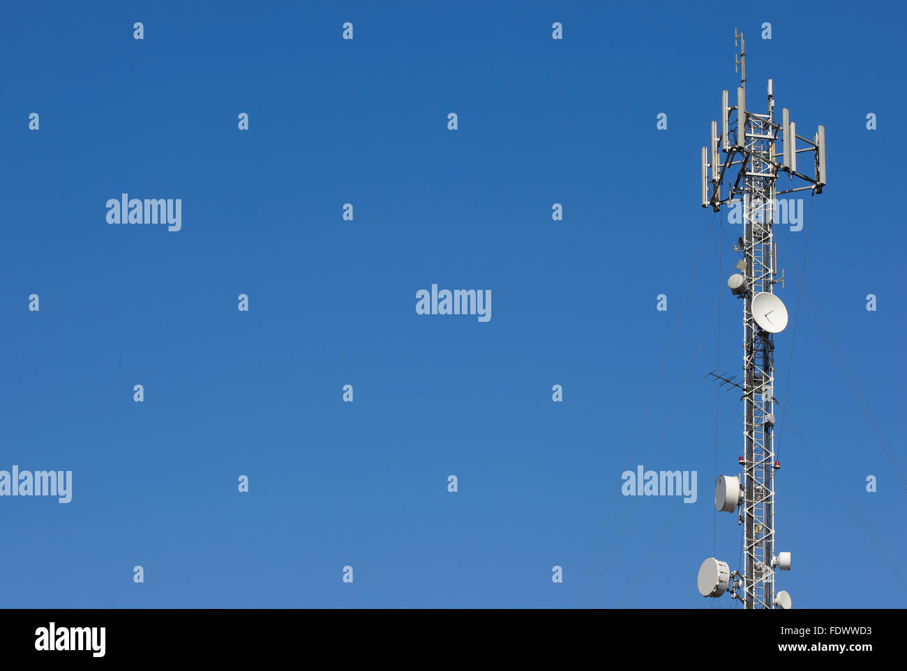Antenna communications tower against clear blue sky Stock Photo - Alamy