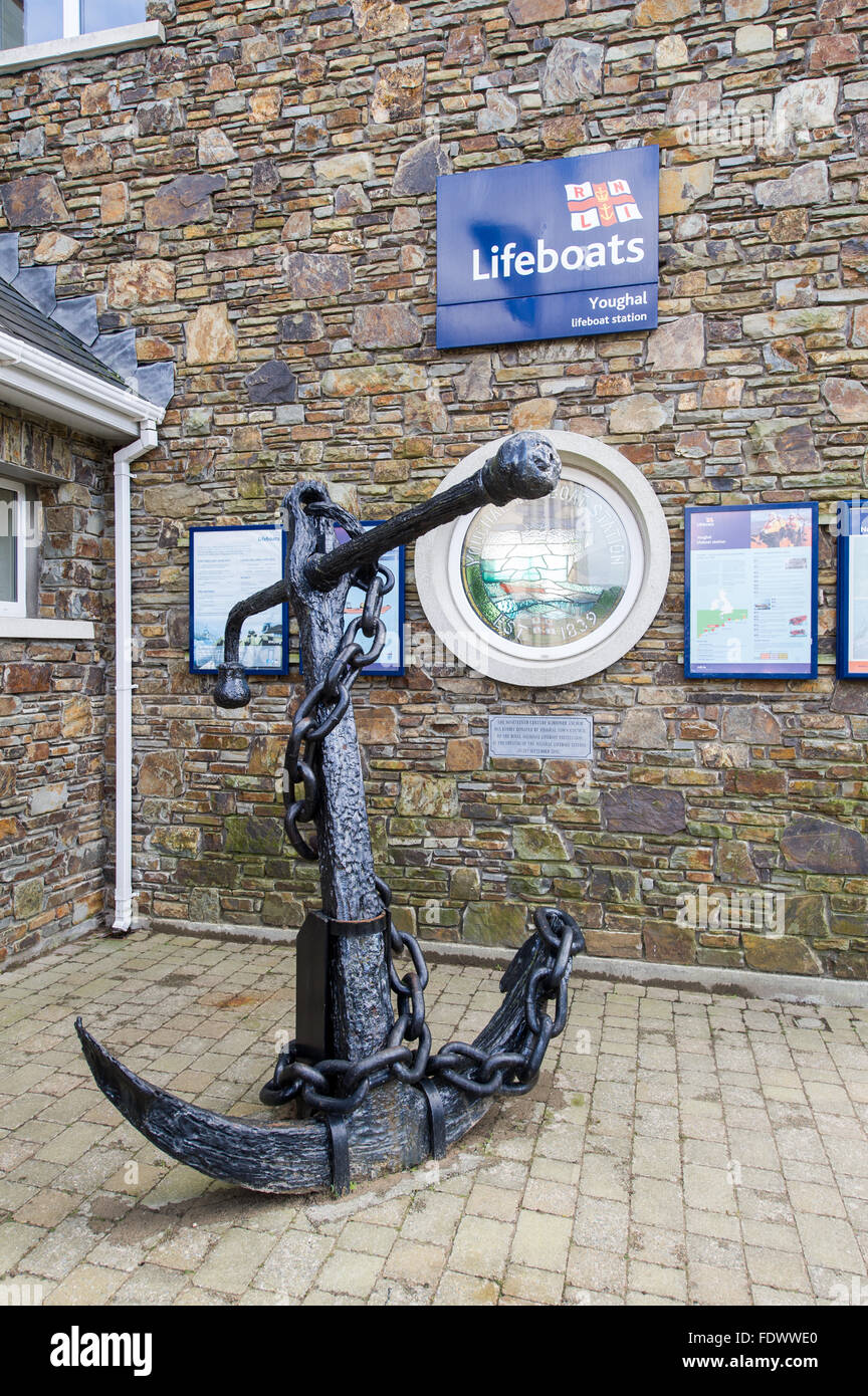 An old ships anchor sits outside Youghal RNLI Lifeboat Station in ...